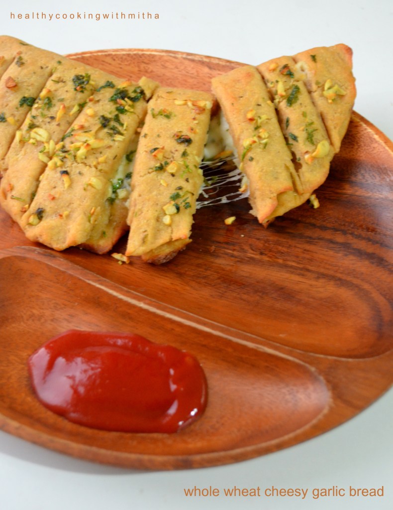 Whole wheat cheesy garlic bread | Healthy cooking with Mitha