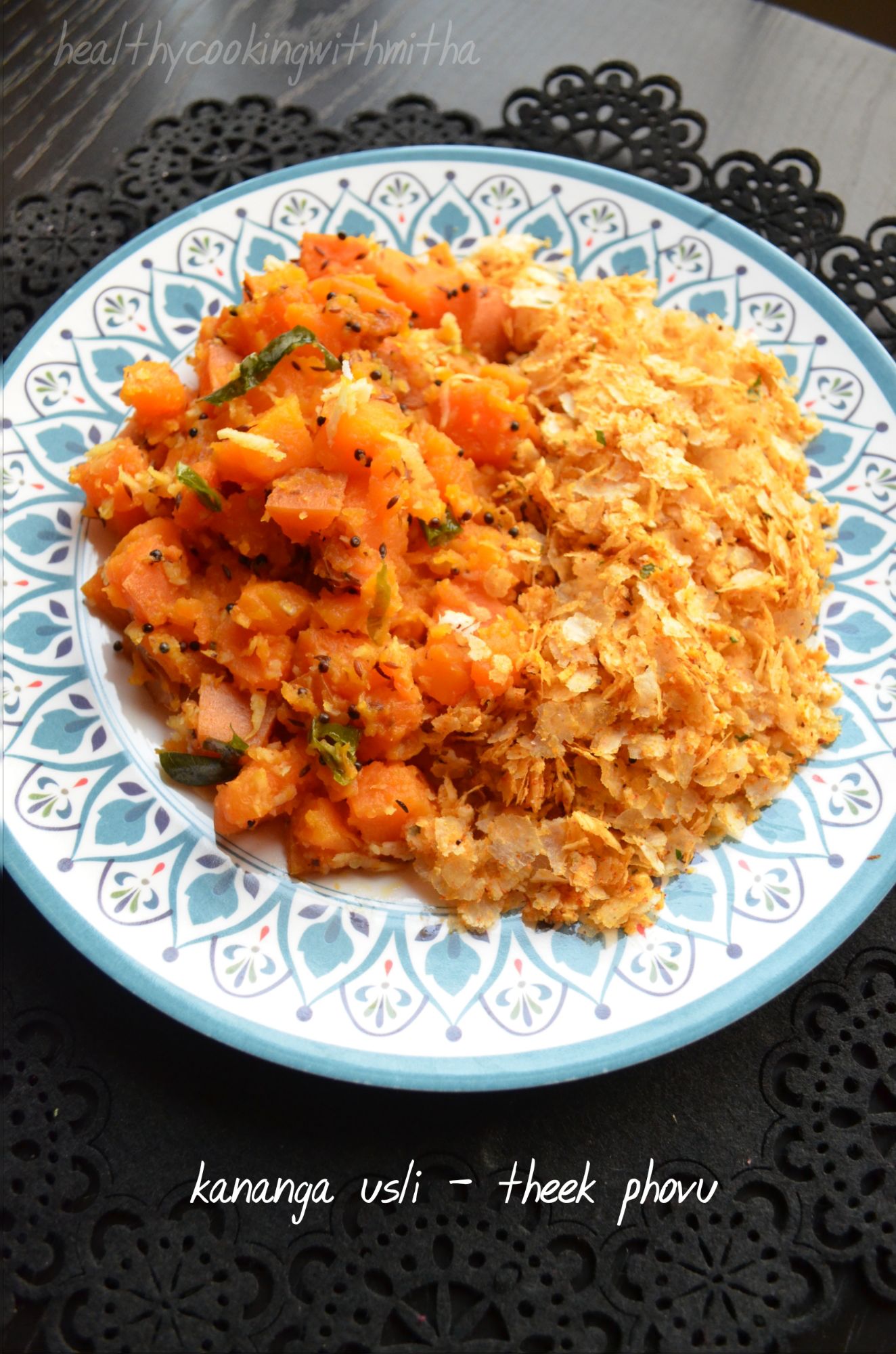 Kananga Usli – Theek phovu | Sweet potato stir fry – Spicy thin Poha ...
